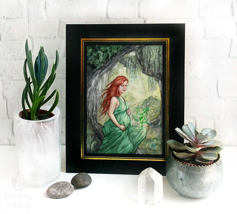 Earth Mother Goddess Altar Print - Nature Goddess Art, Pregnant Earth ...