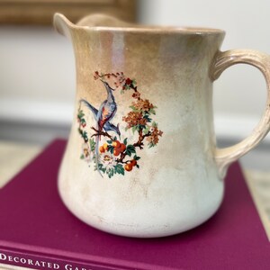 Rustic Ceramic Pitcher With Exotic Bird, Cherry Blossoms, and Fruit ...