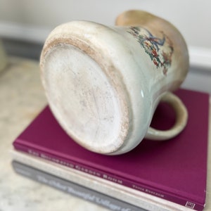 Rustic Ceramic Pitcher With Exotic Bird, Cherry Blossoms, and Fruit ...