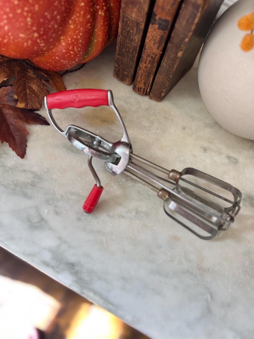Vintage Mid Century Stainless Steel and Made in USA Egg Beater With Red ...
