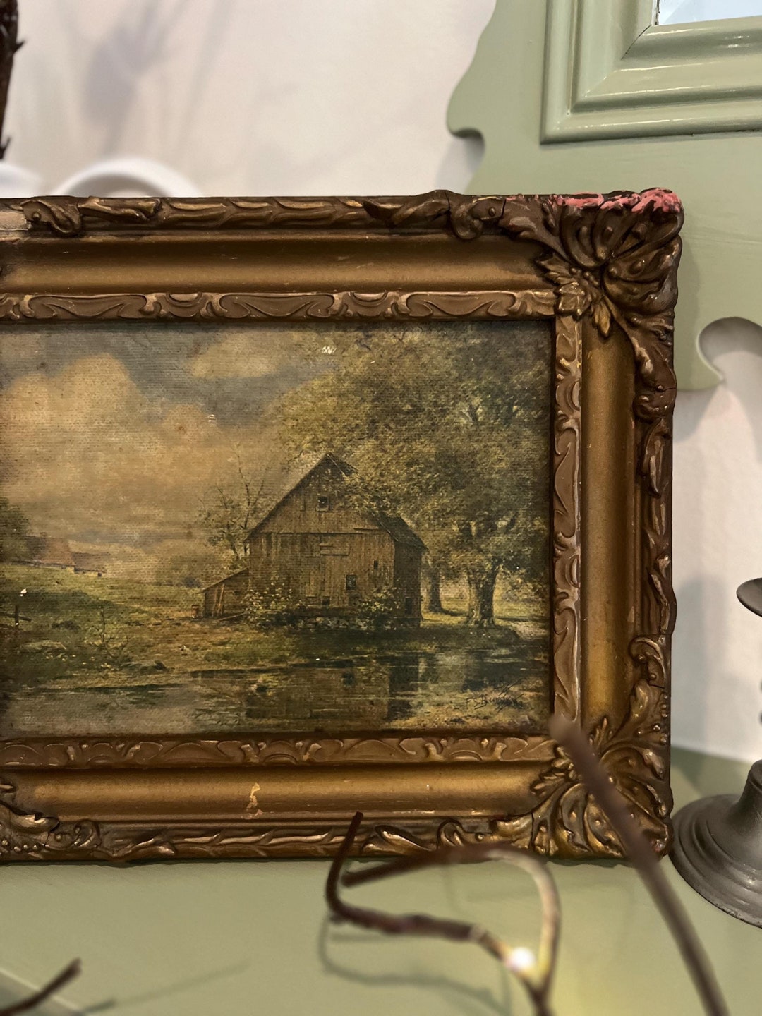 Vintage Oleograph in Vintage Wood Frame Late Summer/early Fall Barn ...