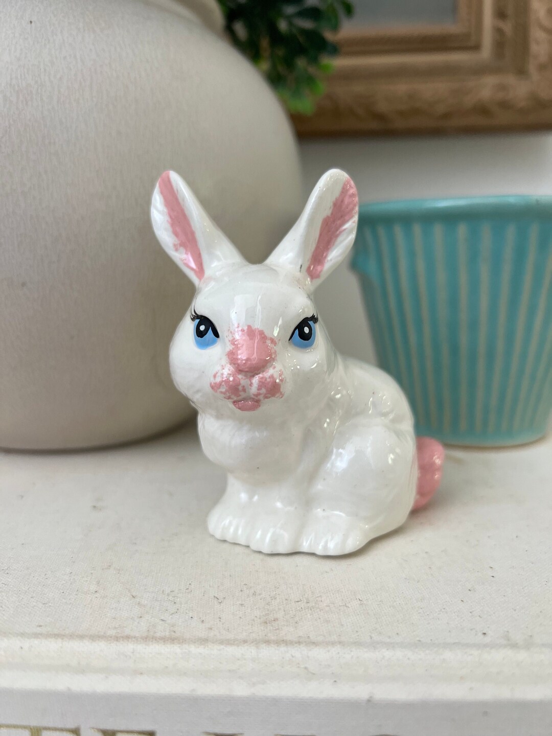 Vintage Ceramic Bunny - Pink and White - Rabbit - Spring - Etsy