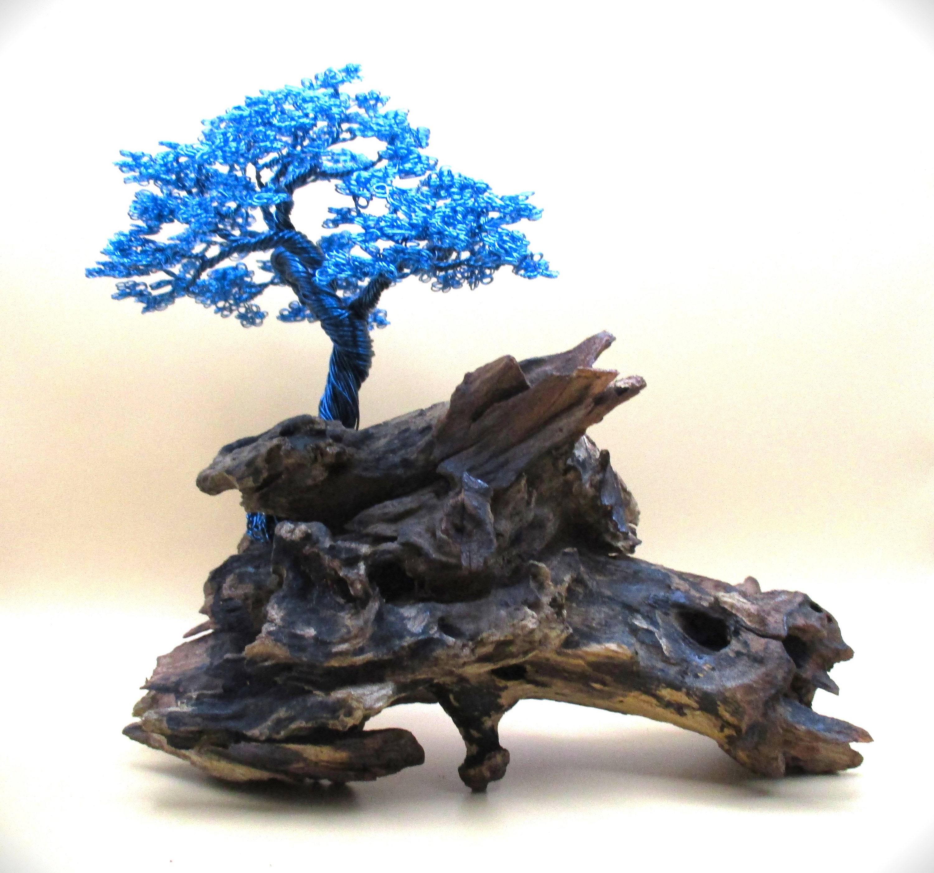 Blue Wire Tree on Driftwood - Etsy