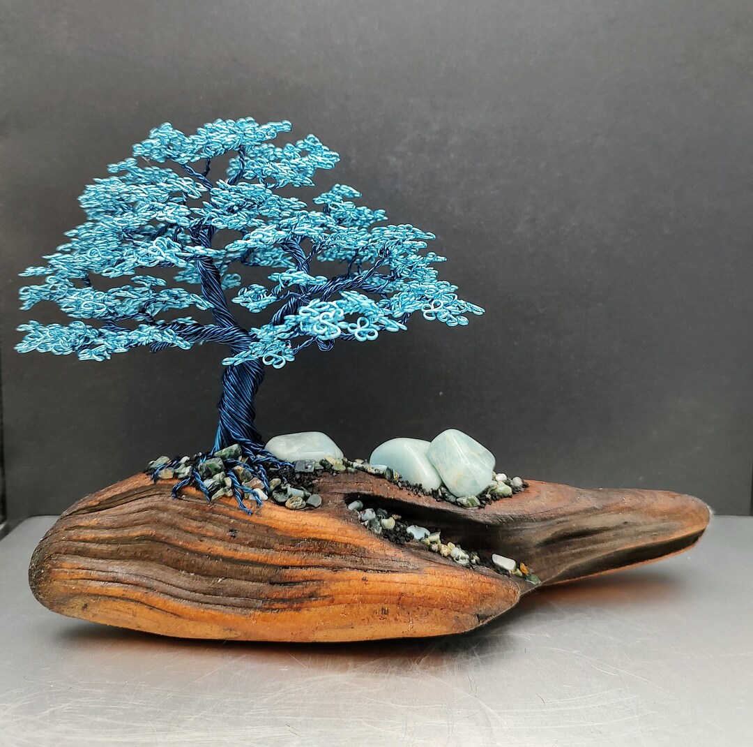 Two Tone Blue Tree on Driftwood - Etsy