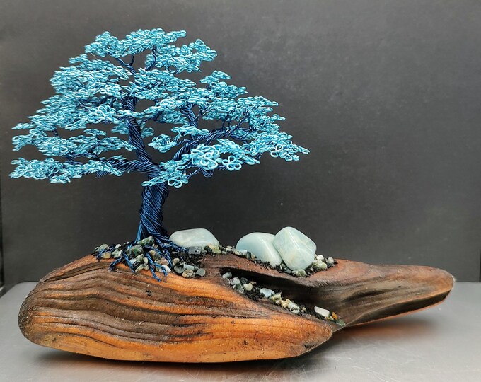 Two Tone Blue Tree on Driftwood - Etsy