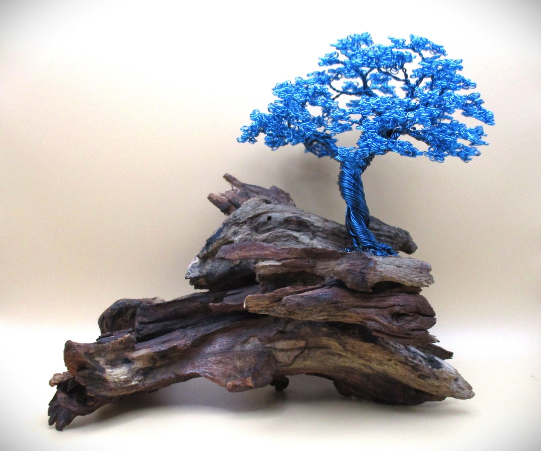 Blue Wire Tree on Driftwood - Etsy