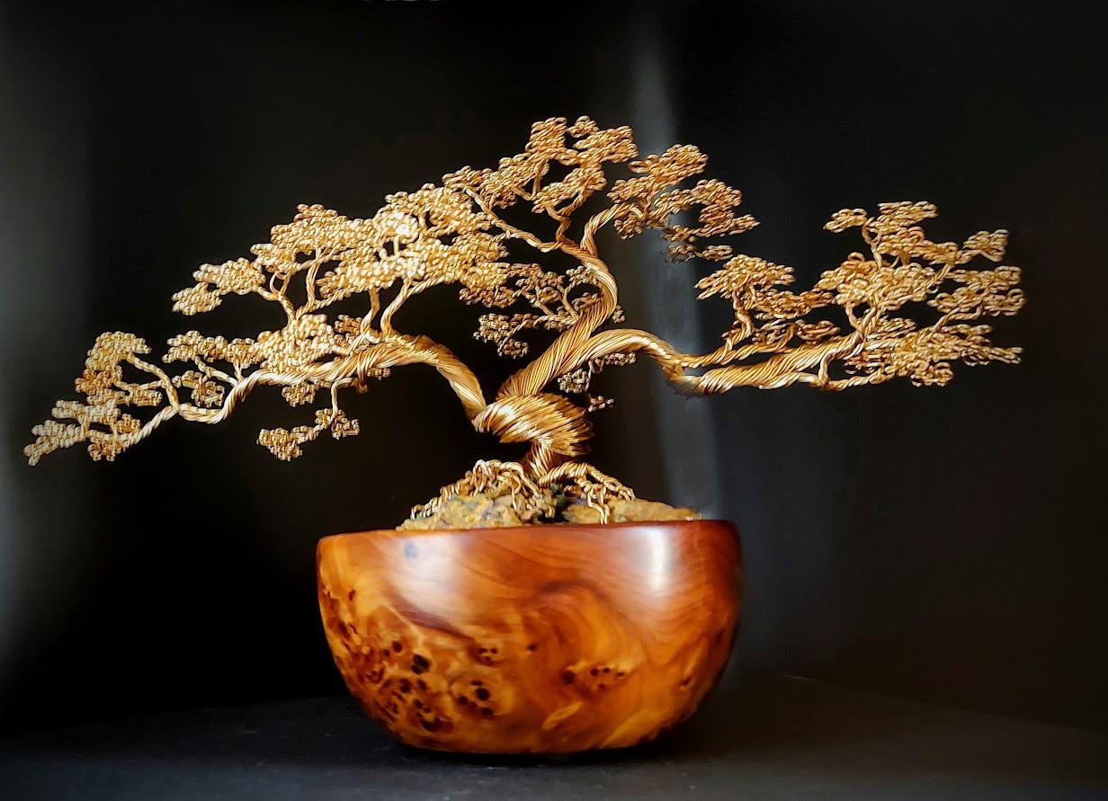Golden Wire Tree in Wooden Bowl 6 1/2 X 10 Inches - Etsy