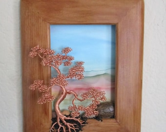 Made to Order Framed Copper Tree W/bench. Rustic Decor. Wire - Etsy