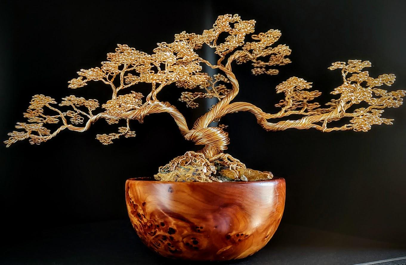 Golden Wire Tree in Wooden Bowl 6 1/2 X 10 Inches - Etsy