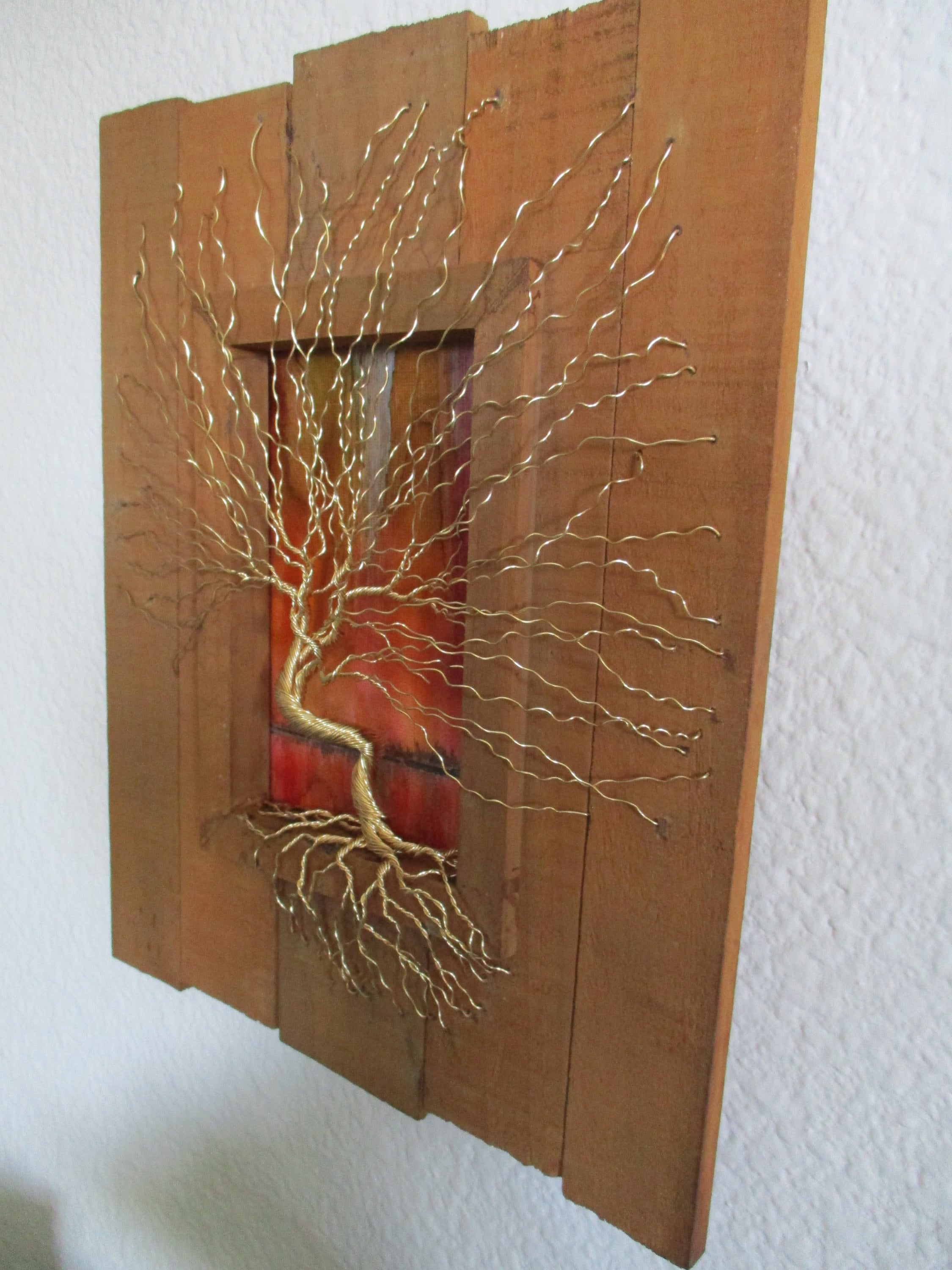 Gold Wire Tree Mounted on Barnwood - Etsy