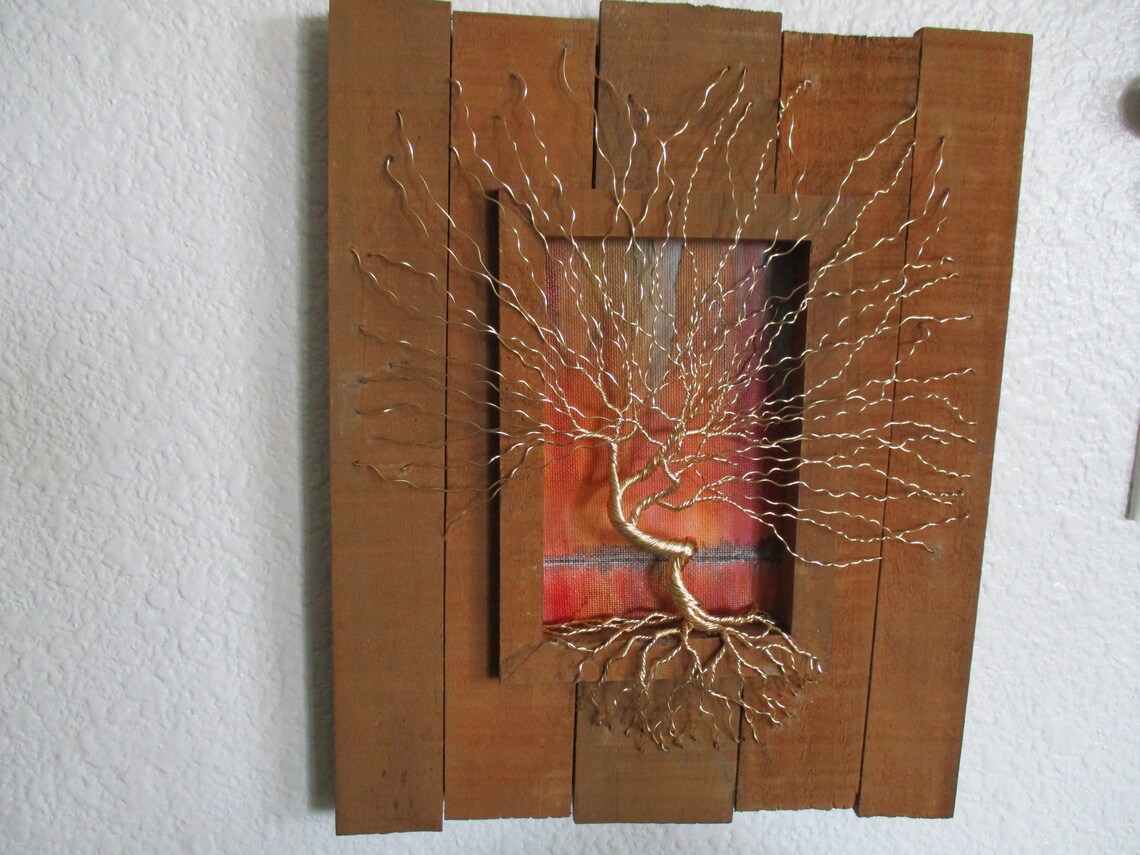 Gold Wire Tree Mounted on Barnwood - Etsy