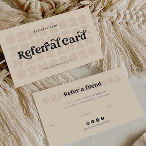 Boho Refer a Friend Card Template, Chic Feminine Small Business ...