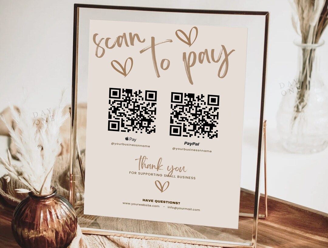 Custom Small Business QR Code Sign, Scan to Pay Payment Method Sign ...