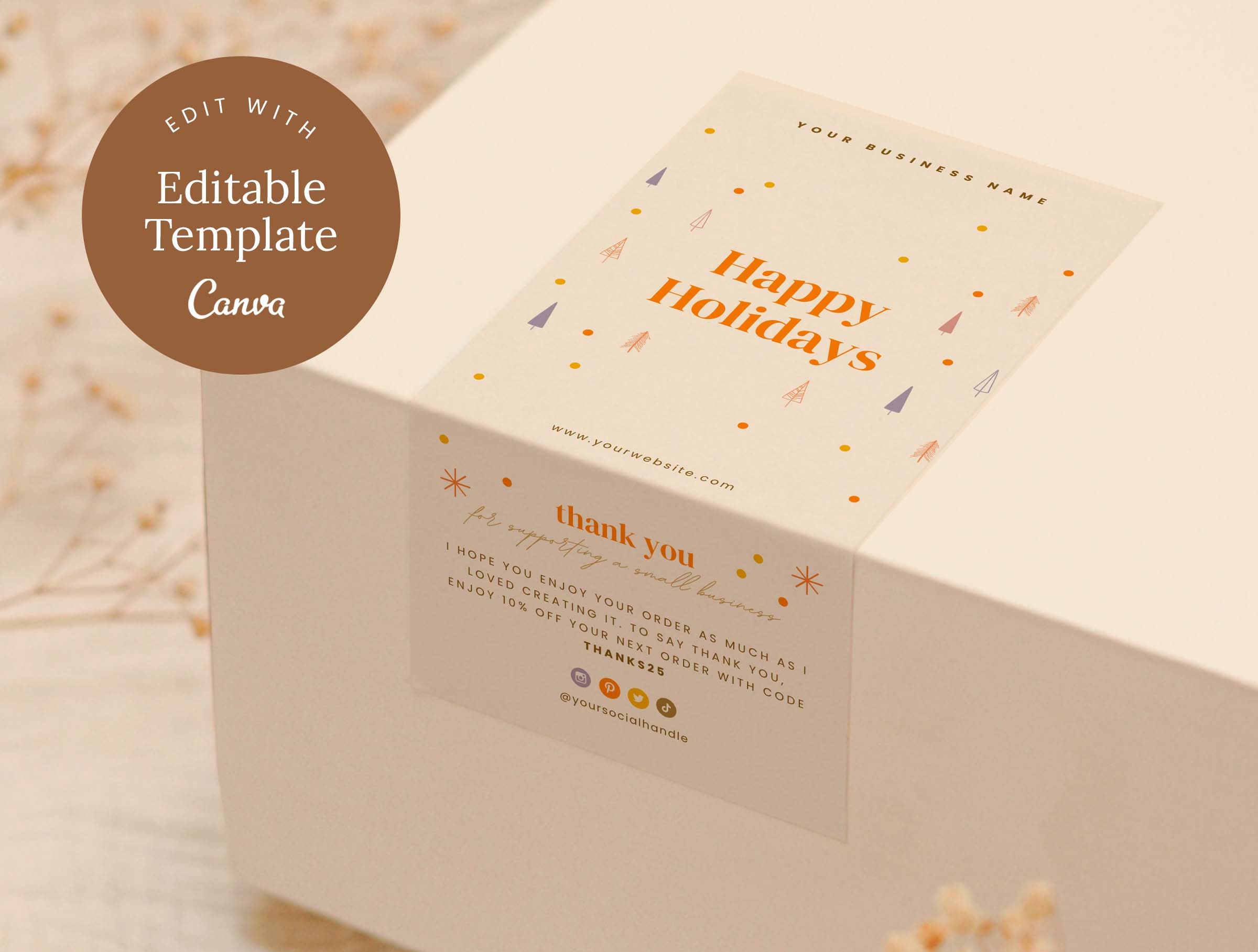 Printable Christmas Box Seal Sticker, Editable Small Business Box Label ...