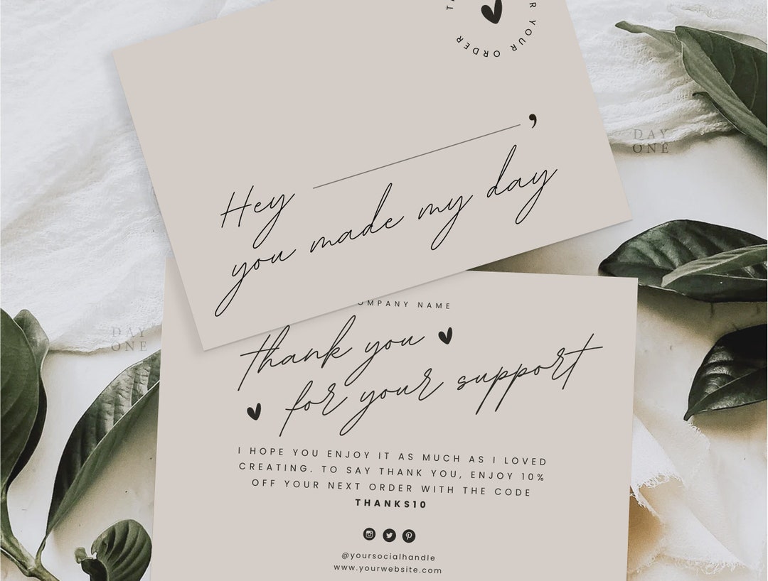 Business Thank You Card Editable, Modern Printable Thanks for Your ...