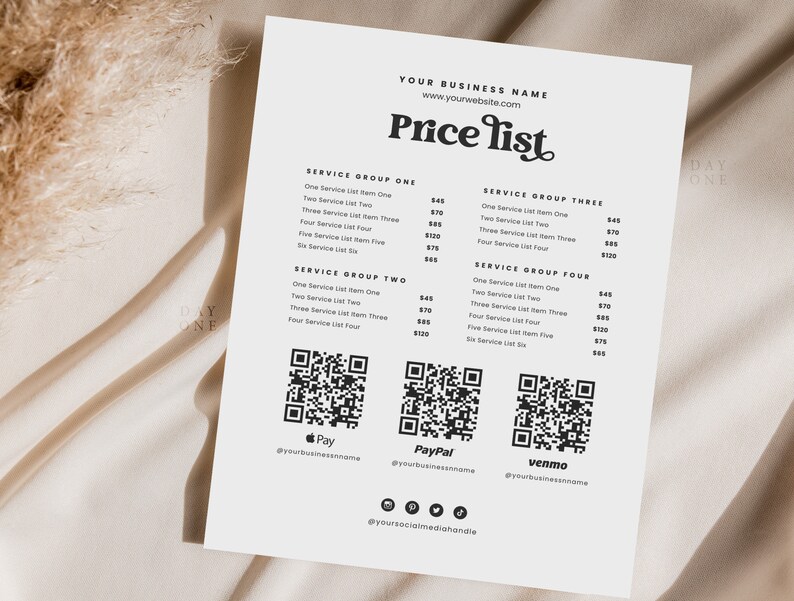 EDITABLE Service Menu Canva Template Scan to Pay Sign - Etsy