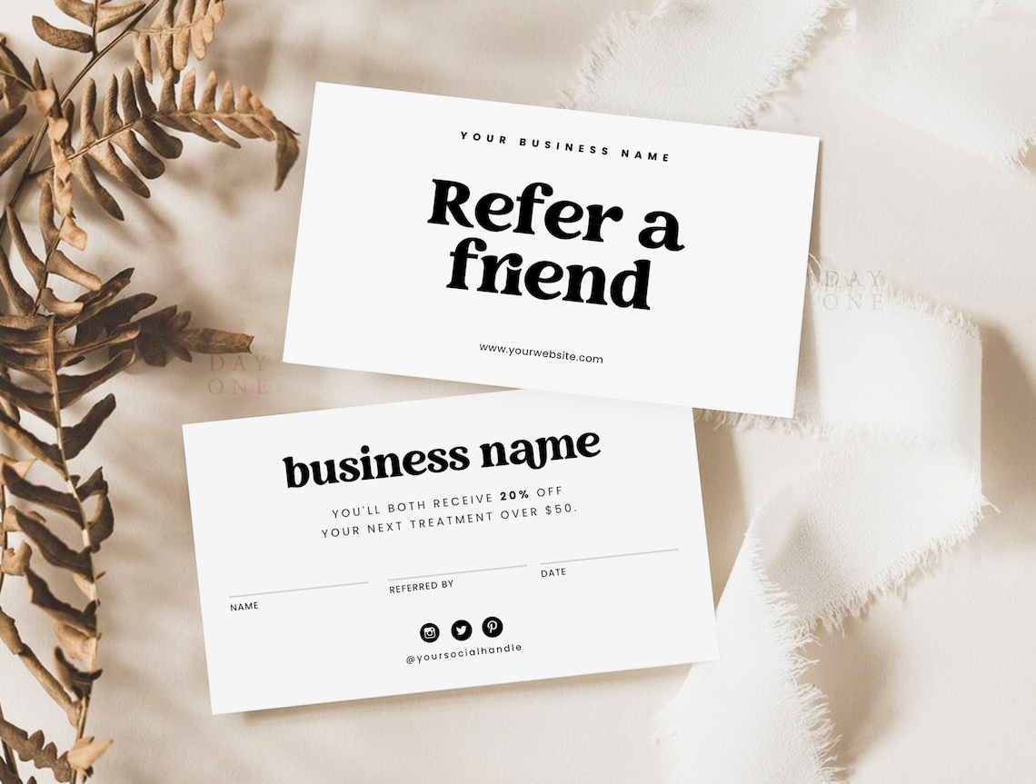 Retro Customer Loyalty Reward Card, Printable Referral Card Template ...