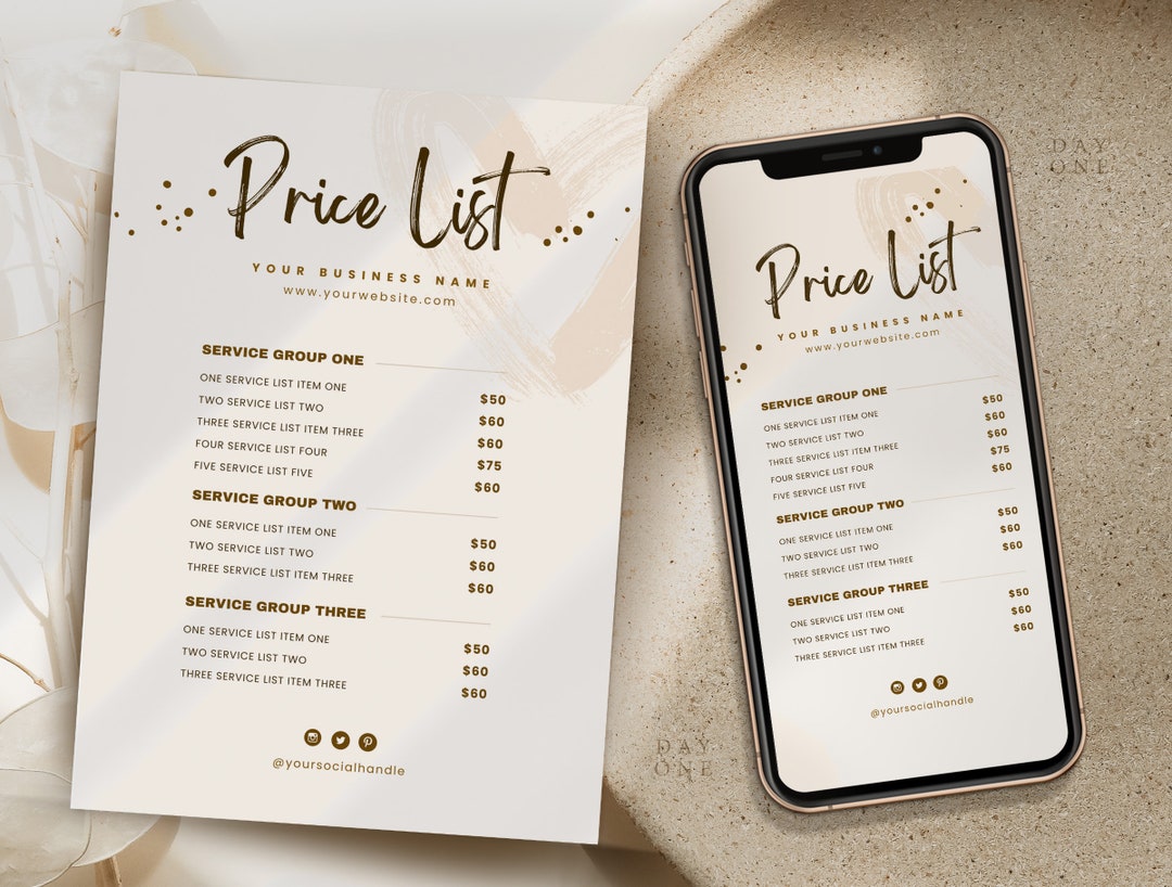 Editable Digital Price List Template Canva Boho Service Product Menu ...