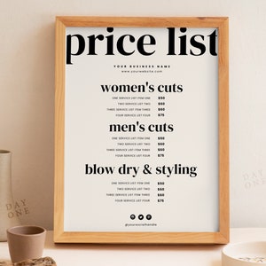 Digital Price List Template Canva, Editable List of Services, Beauty ...