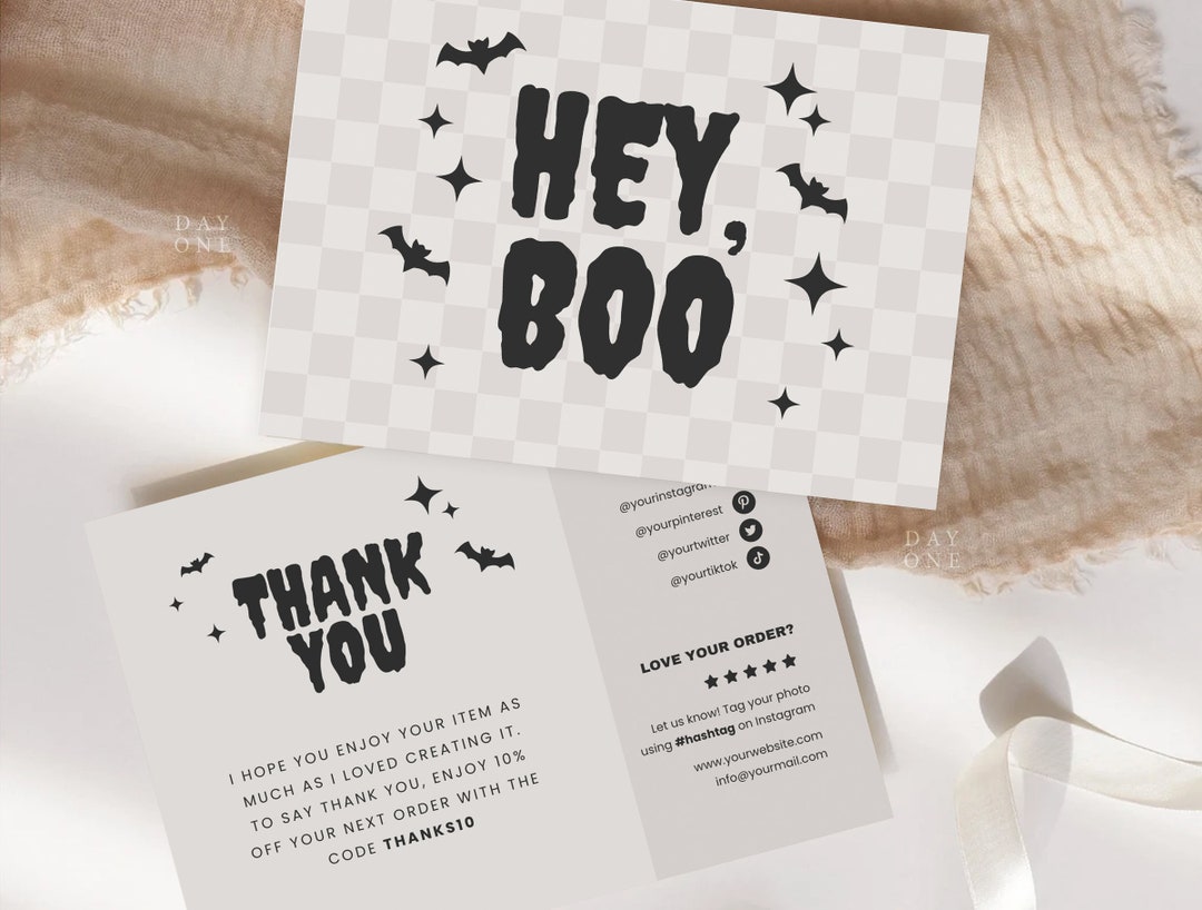 Hey Boo Halloween Business Thank You Card Template Canva, Editable ...