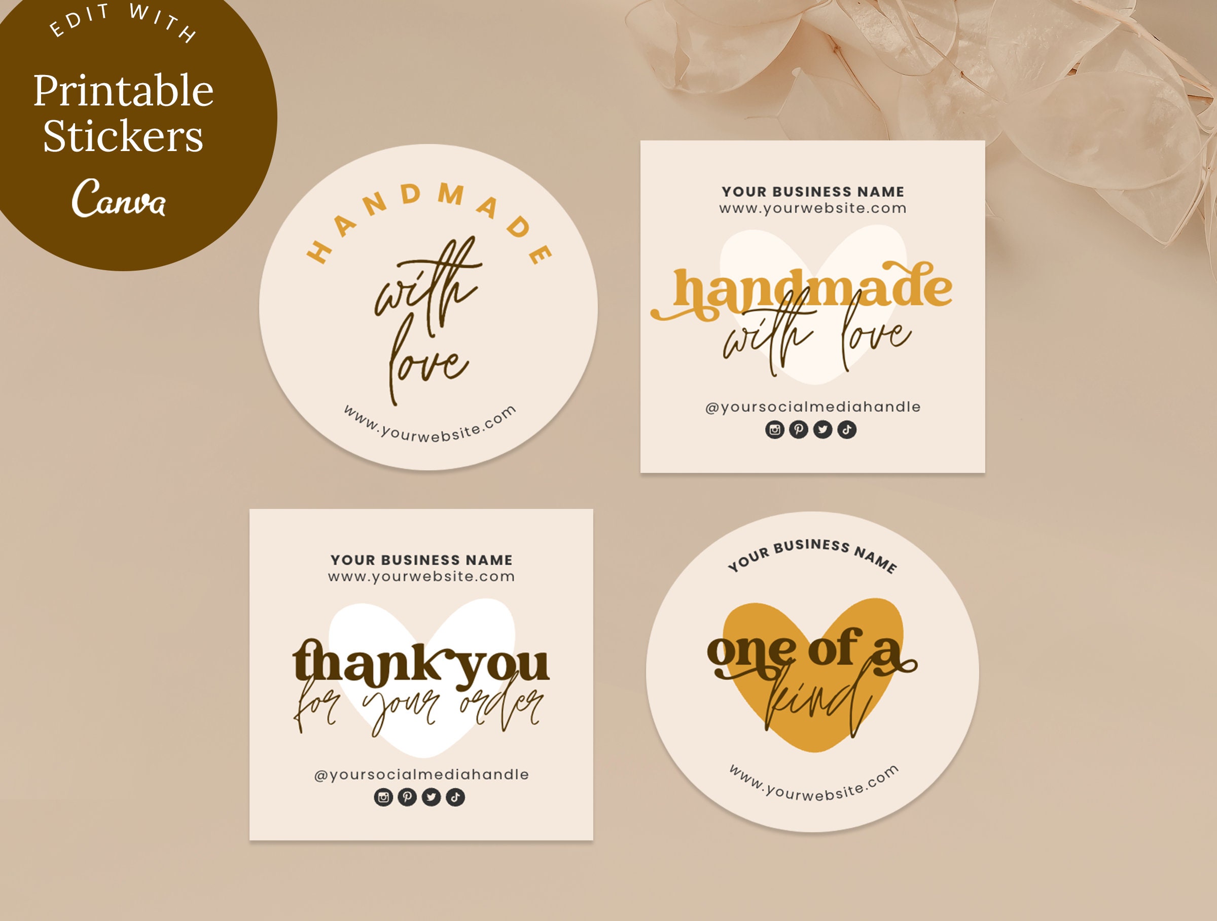 Printable Business Sticker Bundle for Canva, Editable Round Box Seal ...