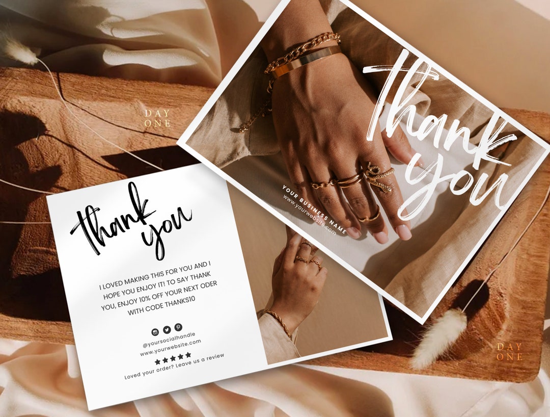Boho Jewelry Business Thank You Card Editable Canva, Printable Minimal ...