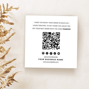 Retro Business Thank You Card Square With QR Code, Boho DIY Printable ...