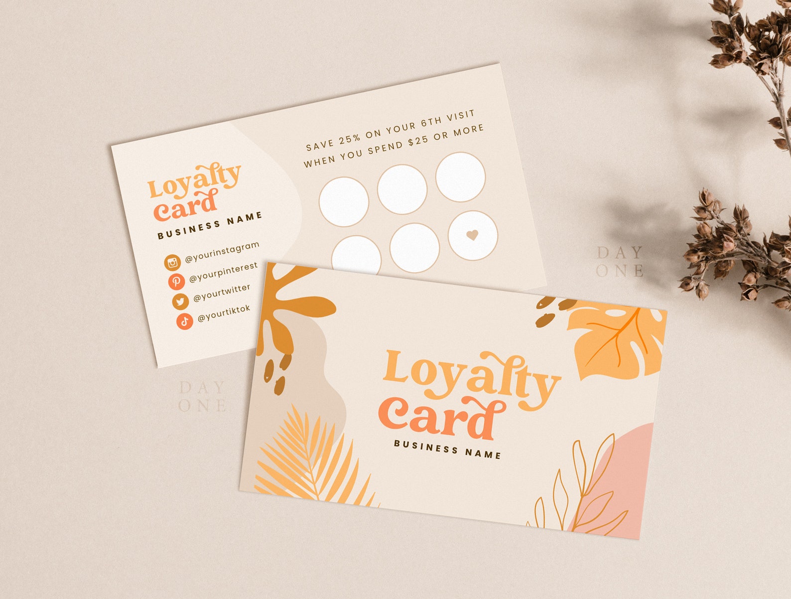 Printable Business Loyalty Card, Boho Loyalty Punch Card, Retro Chic ...