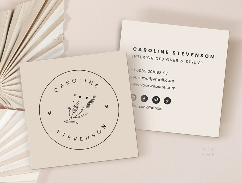 Printable Square Business Card Template Canva Minimalistic - Etsy