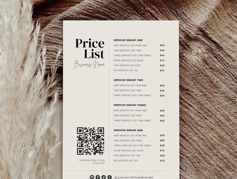 Price List Template Editable, Printable Price Sheet, Price Guide ...