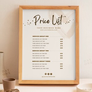 Editable Digital Price List Template Canva Boho Service Product Menu ...