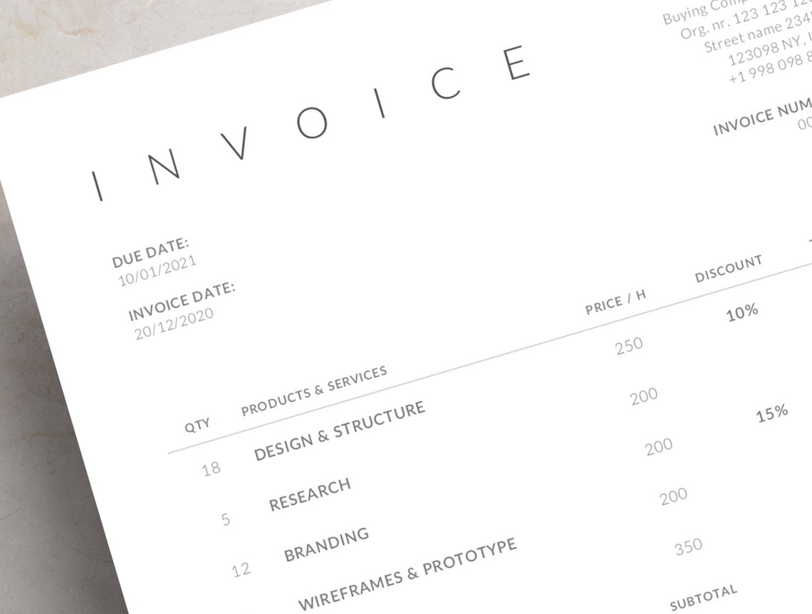 Freelance Invoice Template Design for Word - Etsy
