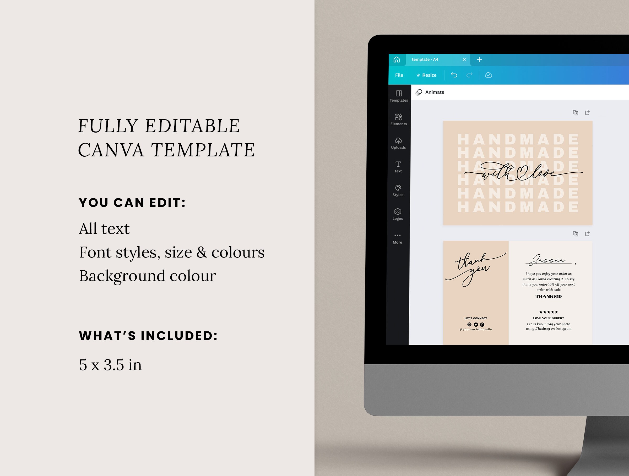 Small Business Thank You Card Template Canva Editable - Etsy