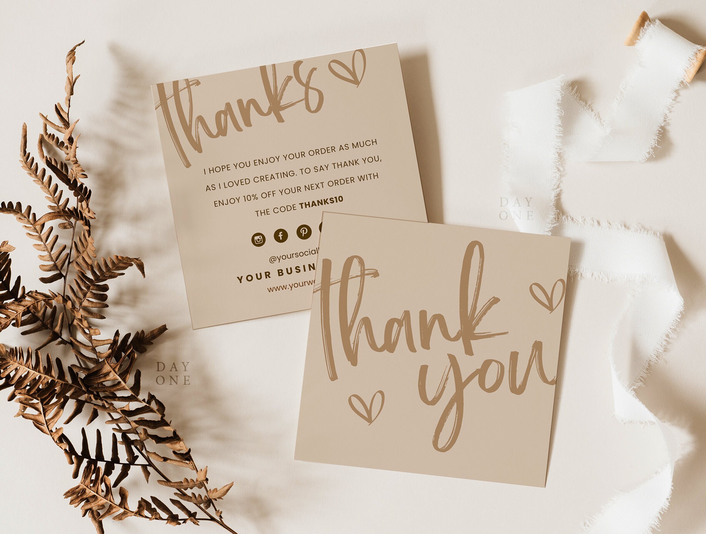 Small Business Boho Thank You Card Square, Editable Mini Thanks for ...