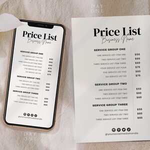 DIY Printable Price List Template, Editable Price Sheet, Electronic ...