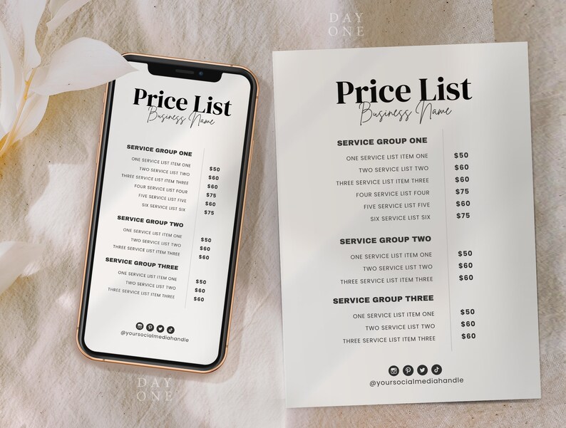 DIY Printable Price List Template Editable Price Sheet - Etsy