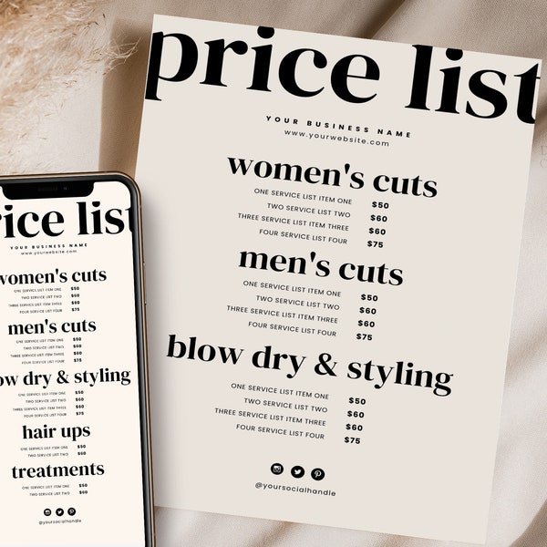 Beauty Service Menu Template - Etsy