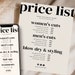 Digital Price List Template Canva, Editable List of Services, Beauty ...