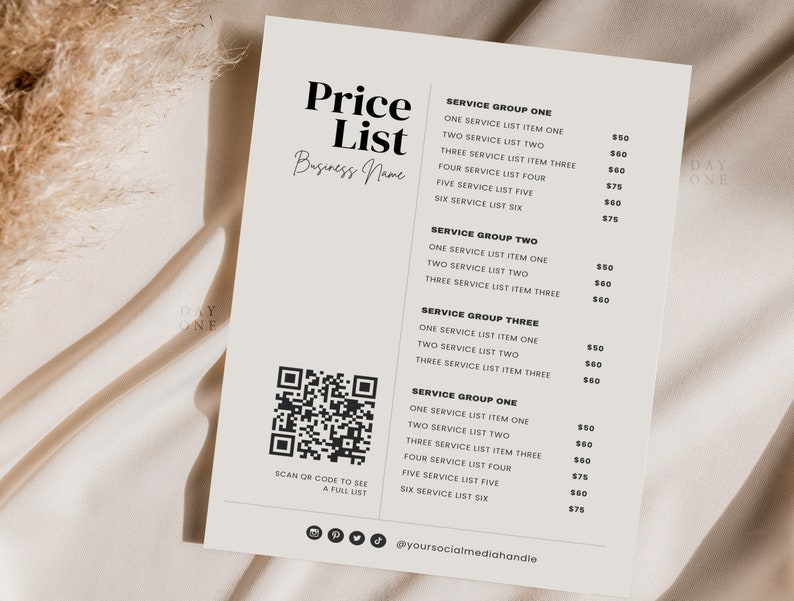 Price List Template Editable Printable Price Sheet Price - Etsy UK
