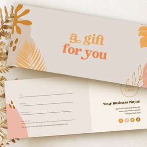 Boho Gift Card With Logo Template Canva, Editable Gift Voucher Design ...