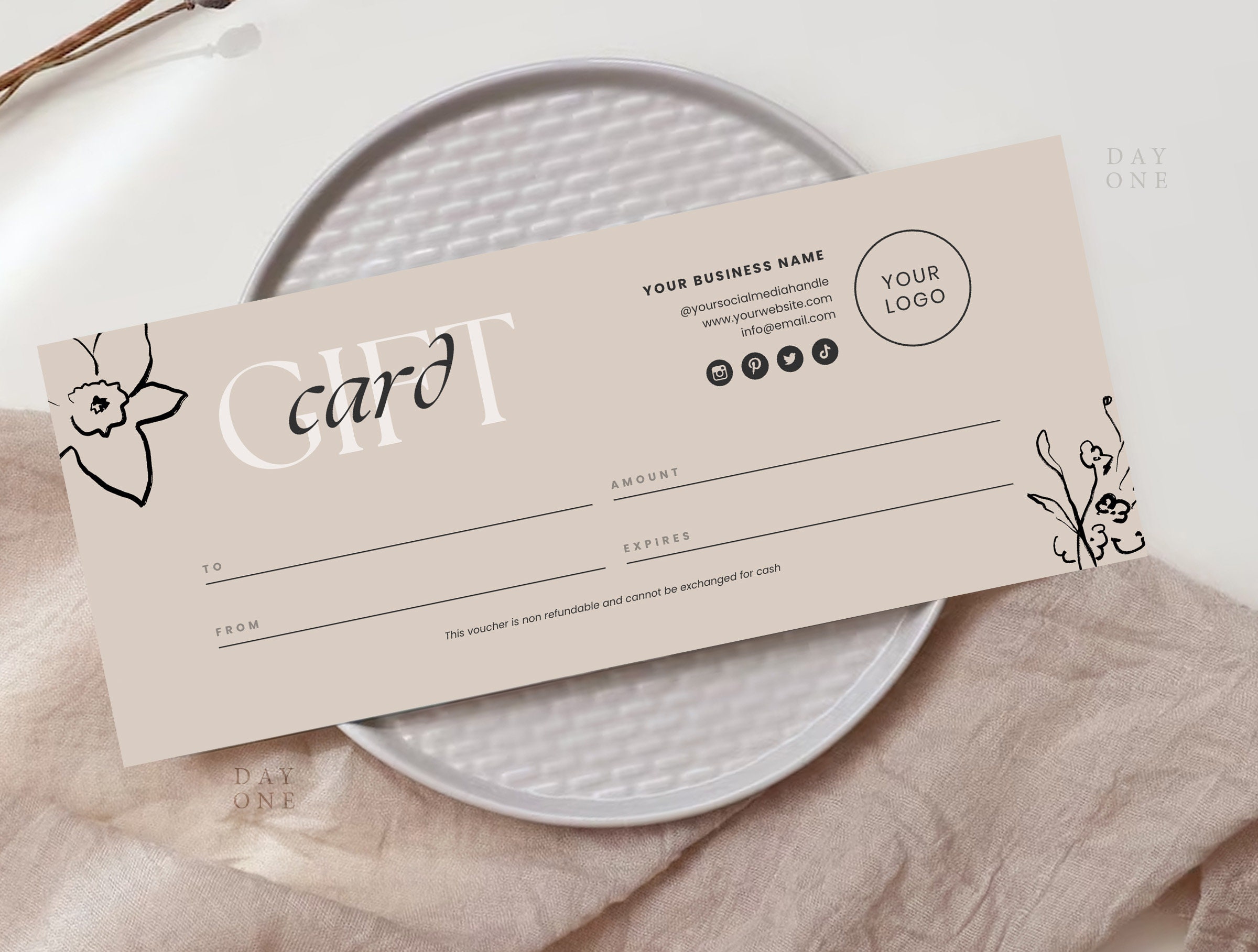 Printable Gift Certificate Template Canva, Editable Gift Voucher, Boho ...