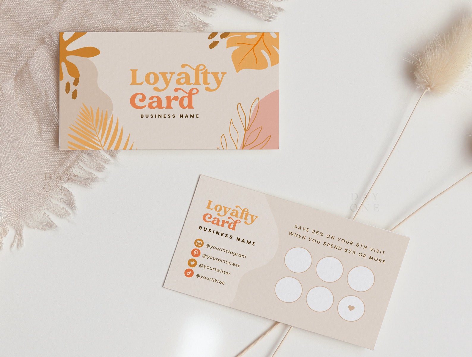 Printable Business Loyalty Card, Boho Loyalty Punch Card, Retro Chic ...
