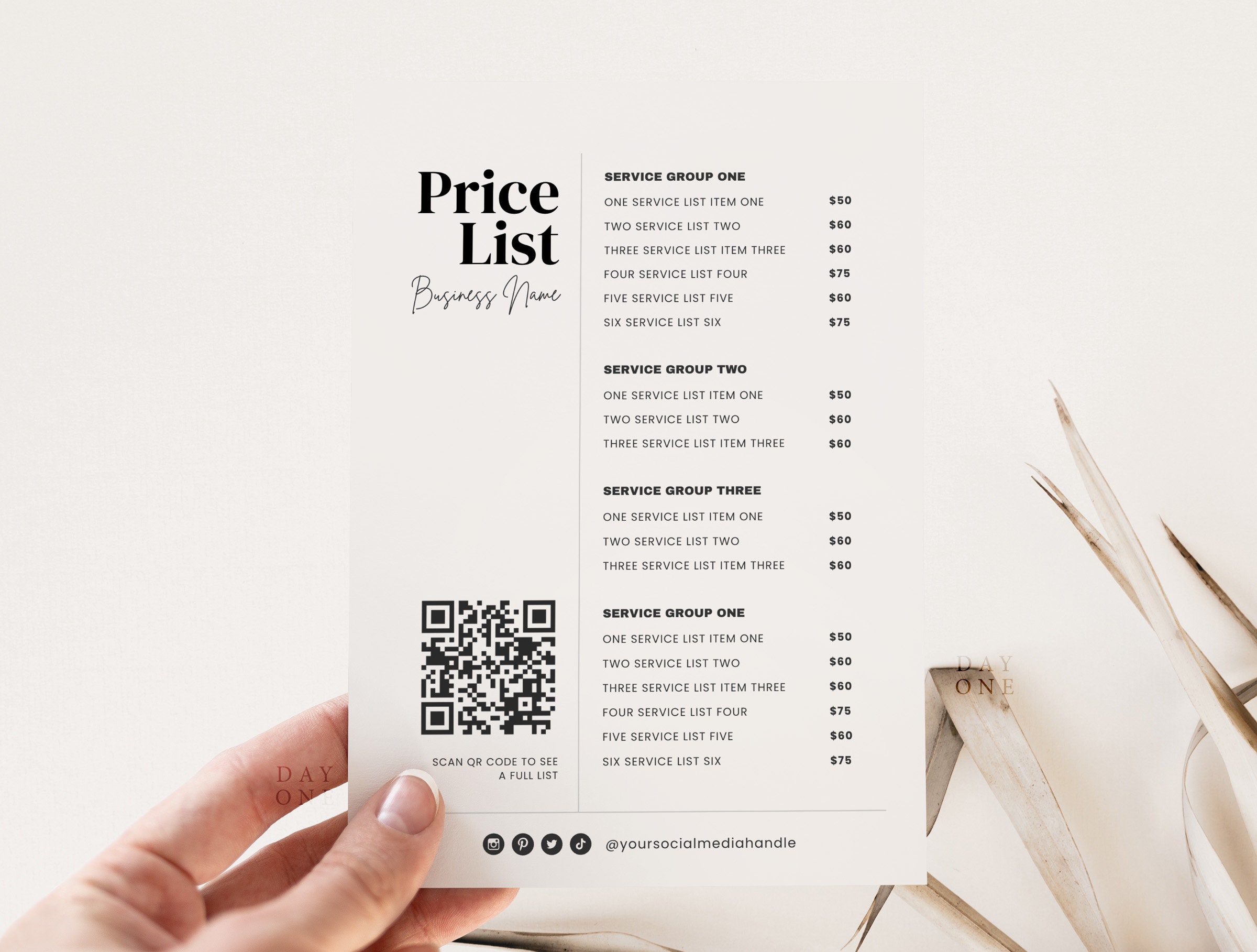 Price List Template Editable Printable Price Sheet Price - Etsy UK