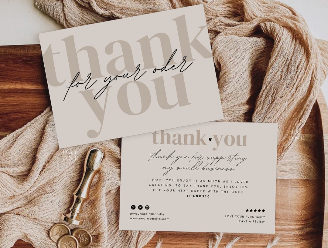 Editable Business Thank You Card, Printable Modern Thanks for Your ...
