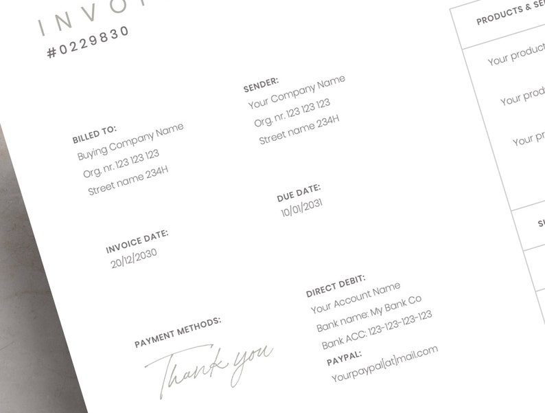 Modern Minimalistic Invoice Design for Small Business - Etsy