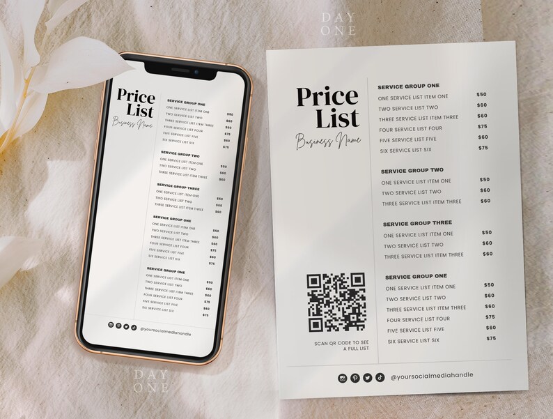 Price List Template Editable Printable Price Sheet Price - Etsy UK
