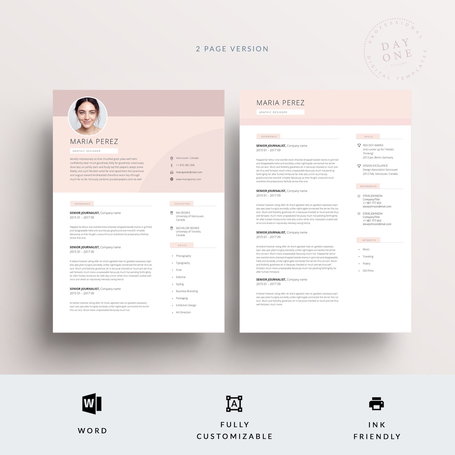Modern Resume Design, Resume Template Word, CV Template Word, CV Design ...