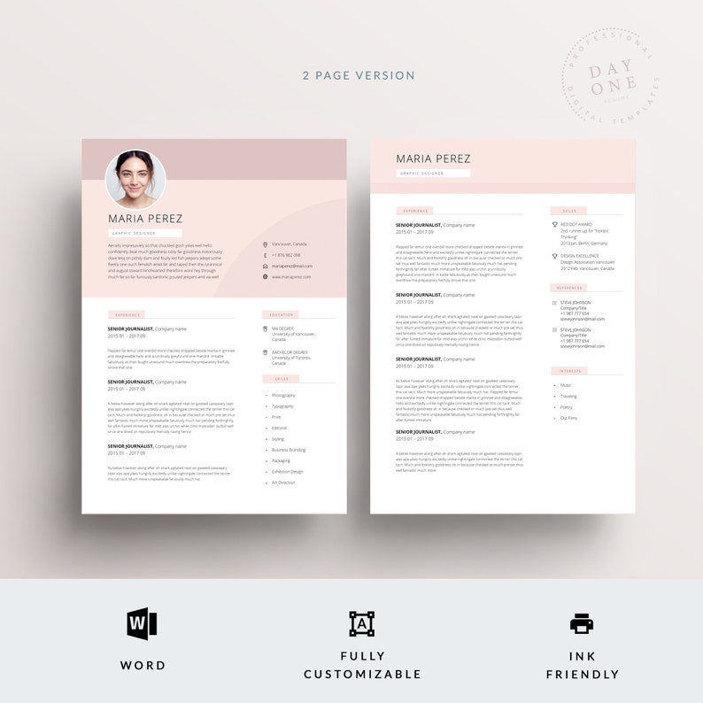 Modern Resume Design Resume Template Word CV Template Word CV Design ...