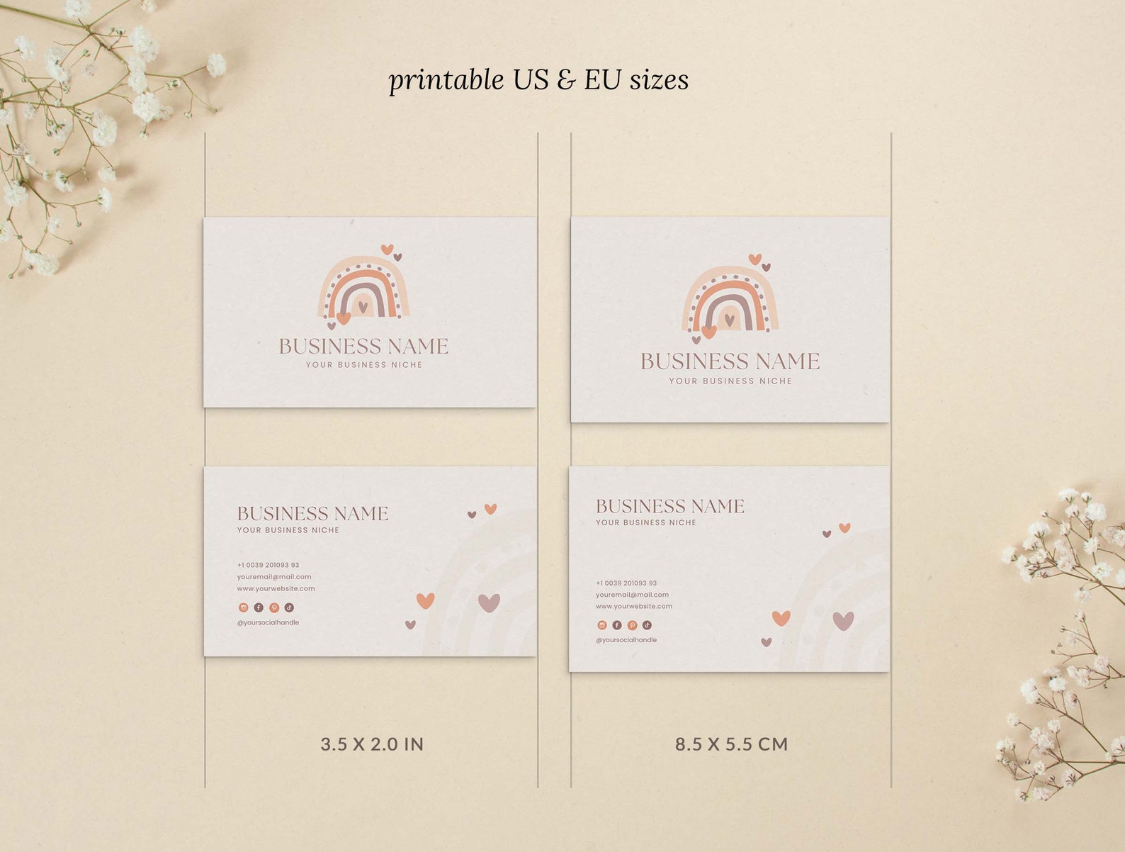 Boho Rainbow Business Card Template, Printable Business Card Design ...