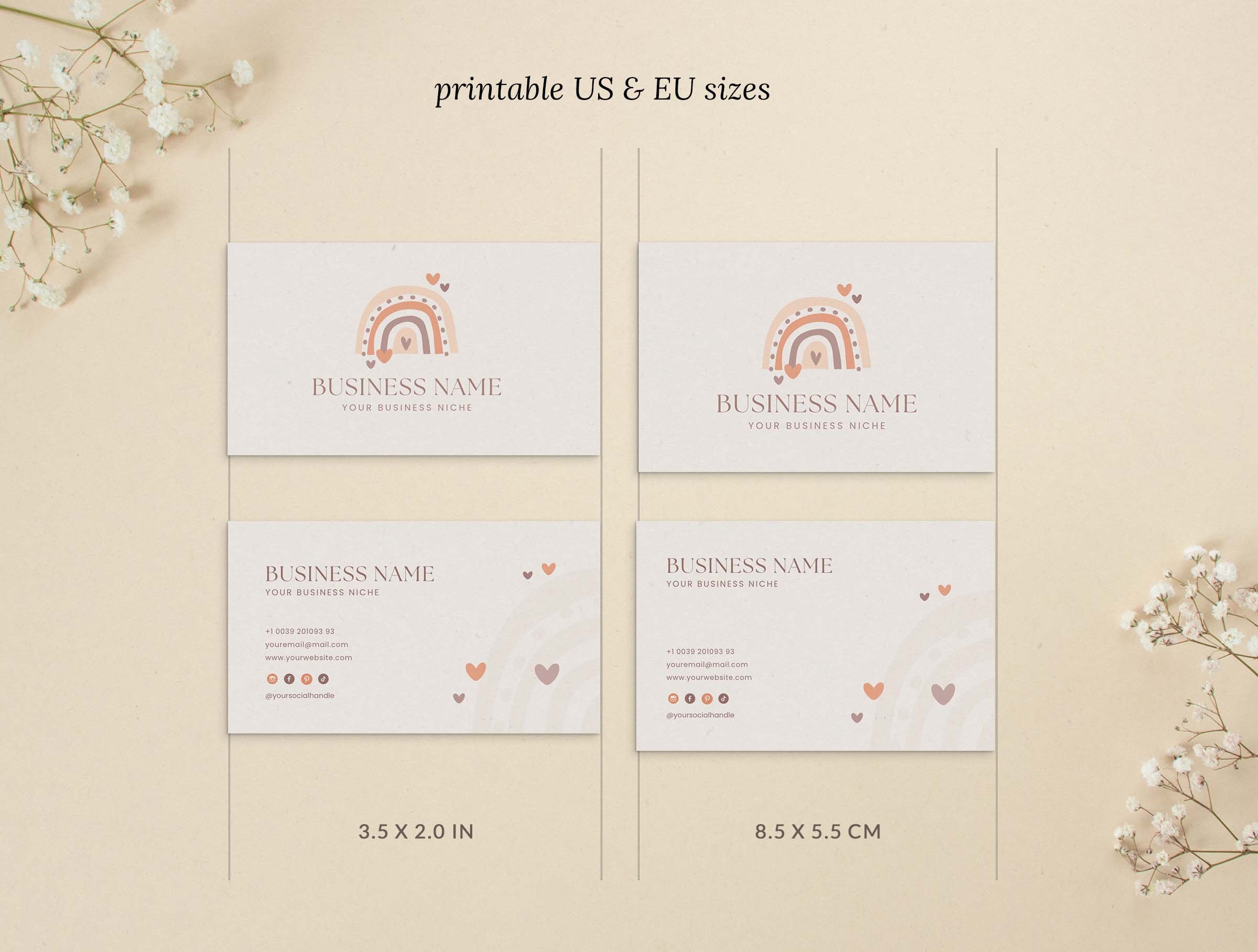 Boho Rainbow Business Card Template Printable Business Card - Etsy